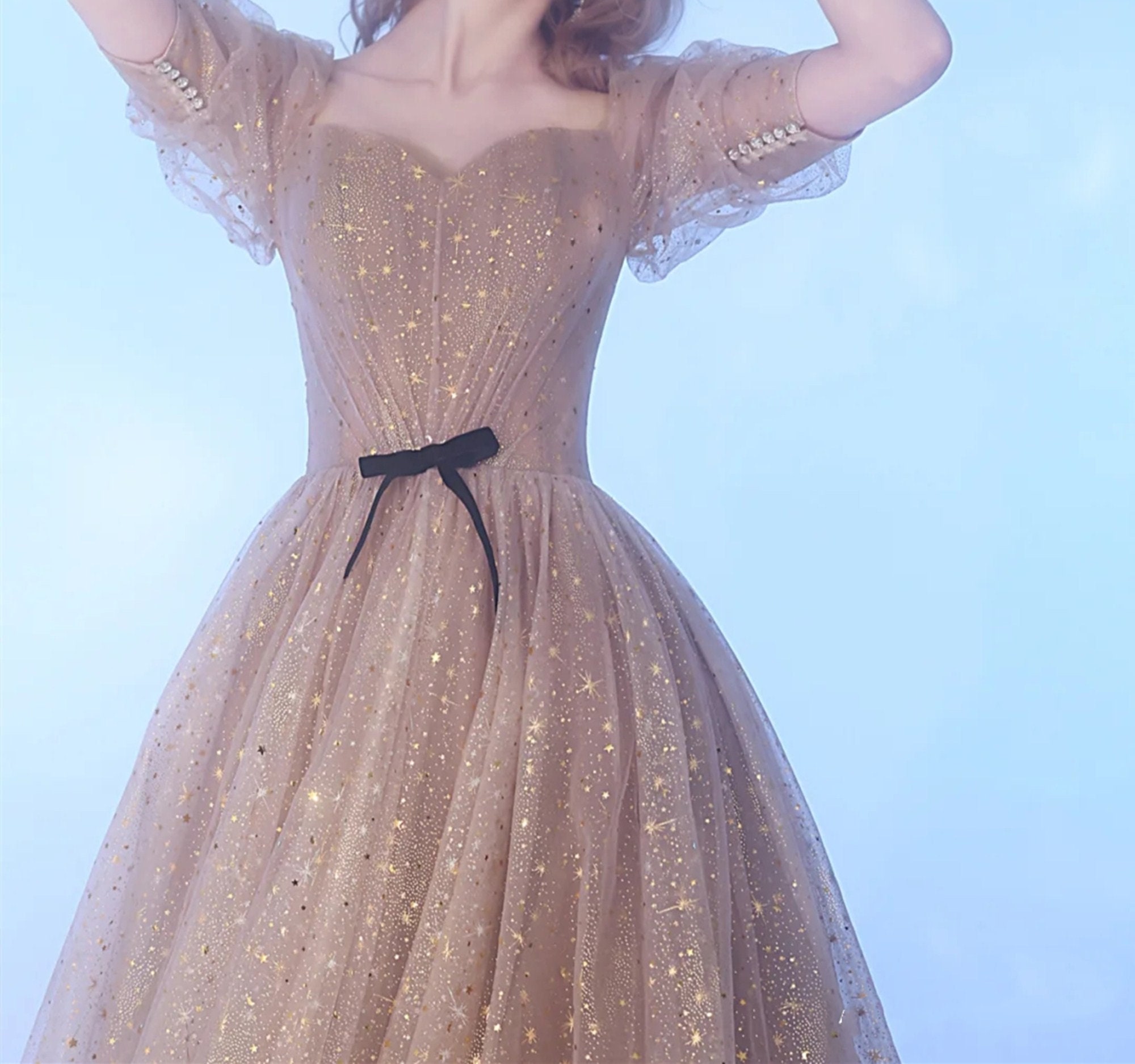 Stars Moon Prom Dress Champagne Long Evening Dress Sparkly | Etsy