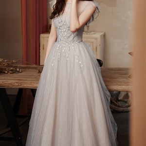 Girl Silver Gray Prom Dress Sparkly Starry Evening Dress Beading ...