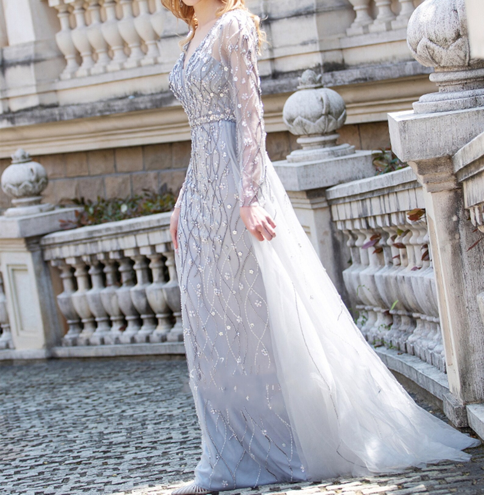 Luxury Rhinestone Prom Dress Silver Gray Long Evening Dress | Etsy