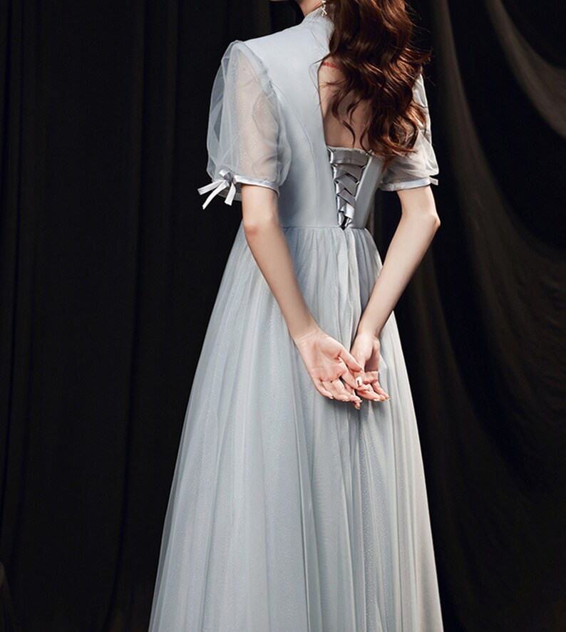 Fresh Blue Gray Prom Dress Illusion Deep V Party Dress Long - Etsy