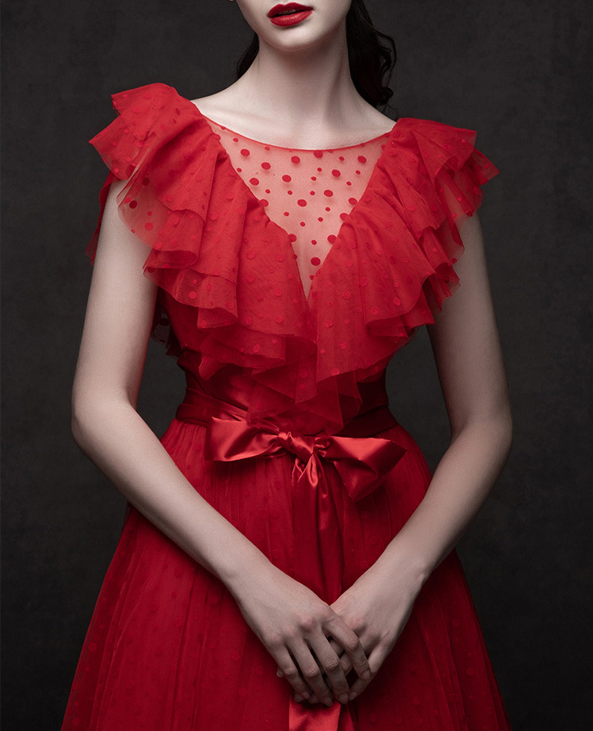 121 Colors Sweet Ruffle Bridal Gown Red Tulle Prom Dress Deep | Etsy