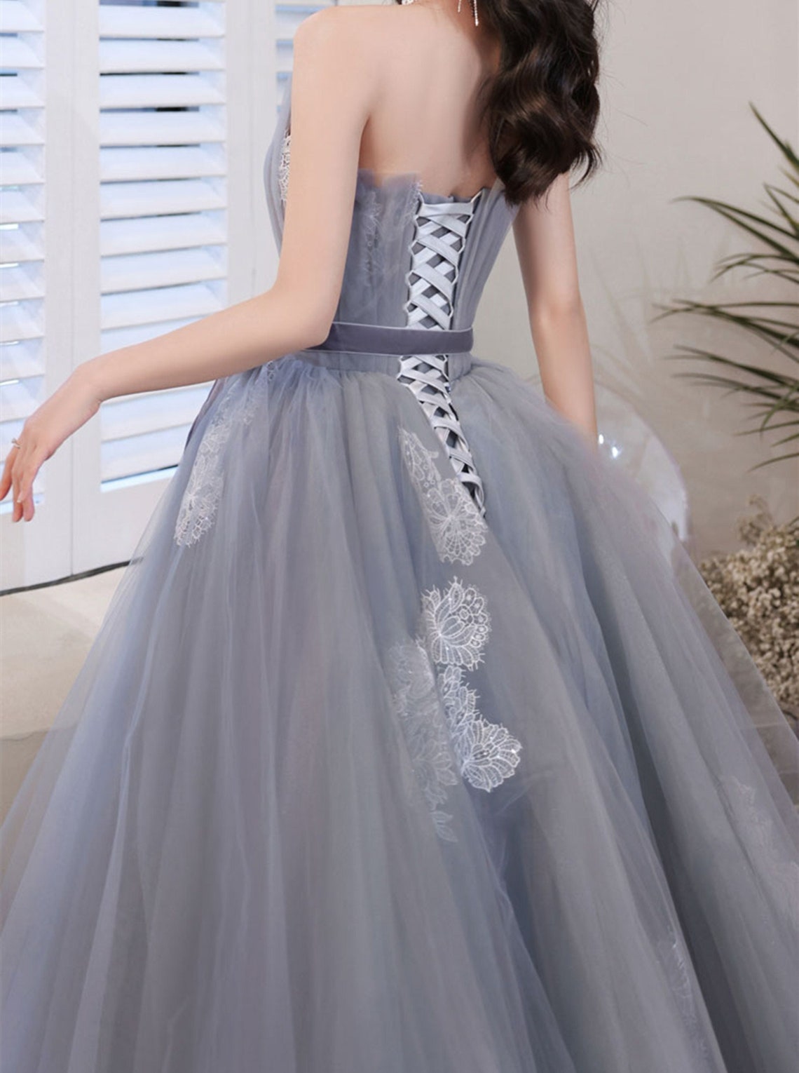 Gray Blue Prom Ball Gown Sweetheart Engagement Dress | Etsy
