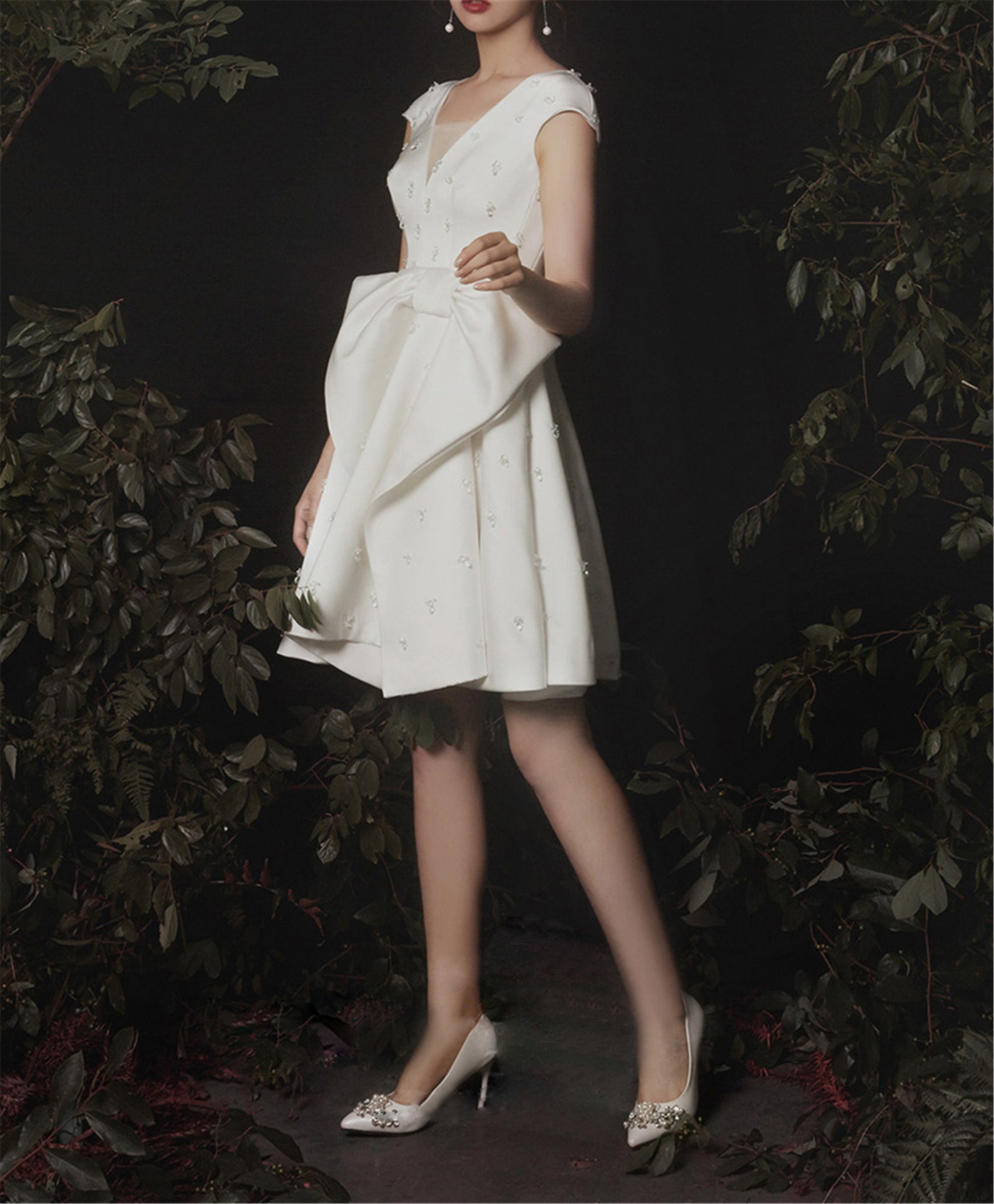 Bow Prom Dress Ivory Satin Evening Dress A Line Bridal Dress - Etsy