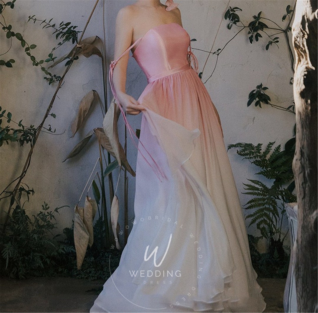 Pink Gradient Prom Dress,chiffon Bridal Beach Dress, Dreamy Party Dress ...