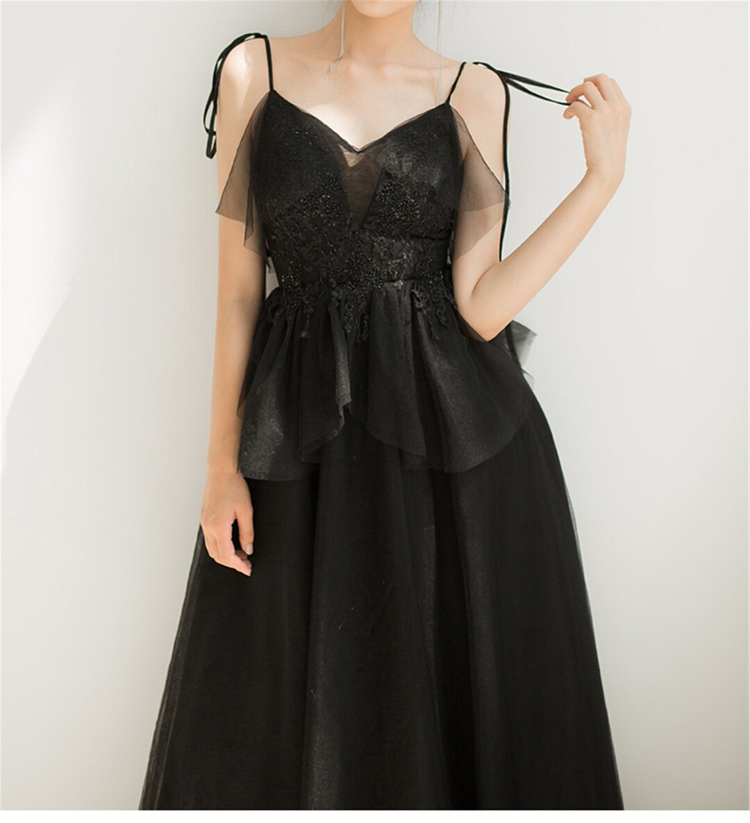 Black Prom Dress Straps Evening Dress Elegant Tiered Dress - Etsy