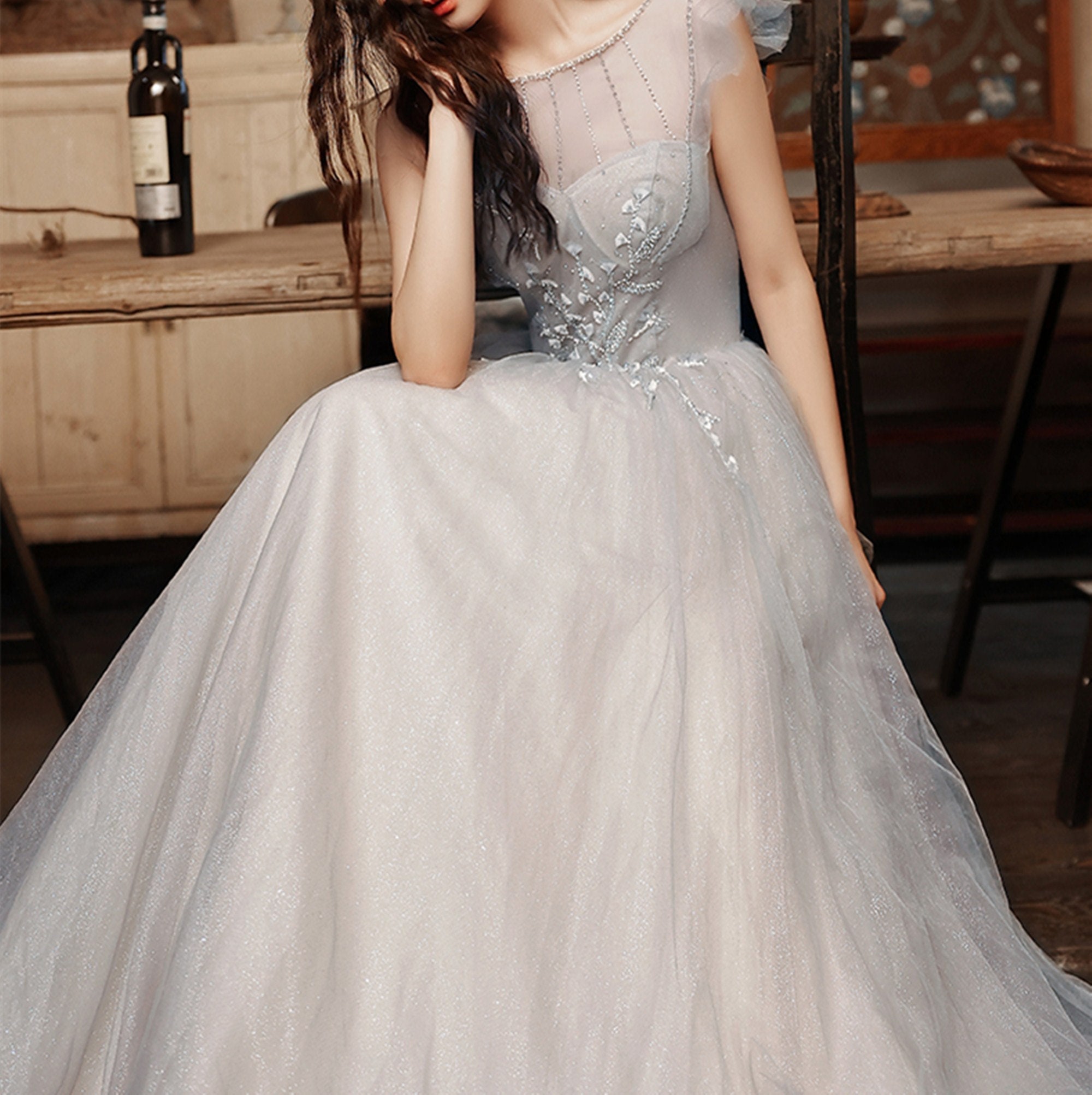 Girl Silver Gray Prom Dress Sparkly Starry Evening Dress - Etsy