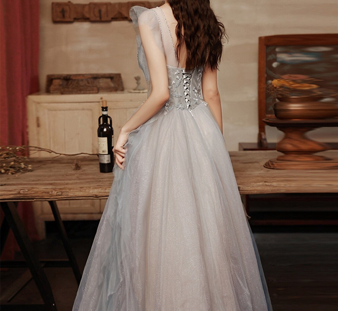 Girl Silver Gray Prom Dress Sparkly Starry Evening Dress - Etsy