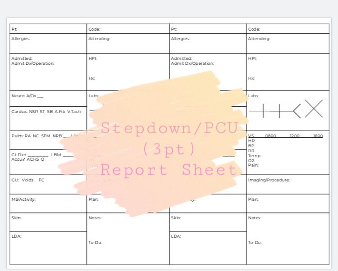 Printable Stepdown/pcu 3 Patients Report Brainsheet Day Shift With Work ...