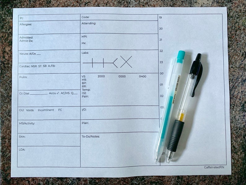 Printable Nursing Night Shift Report Brain Sheet With Hourly - Etsy