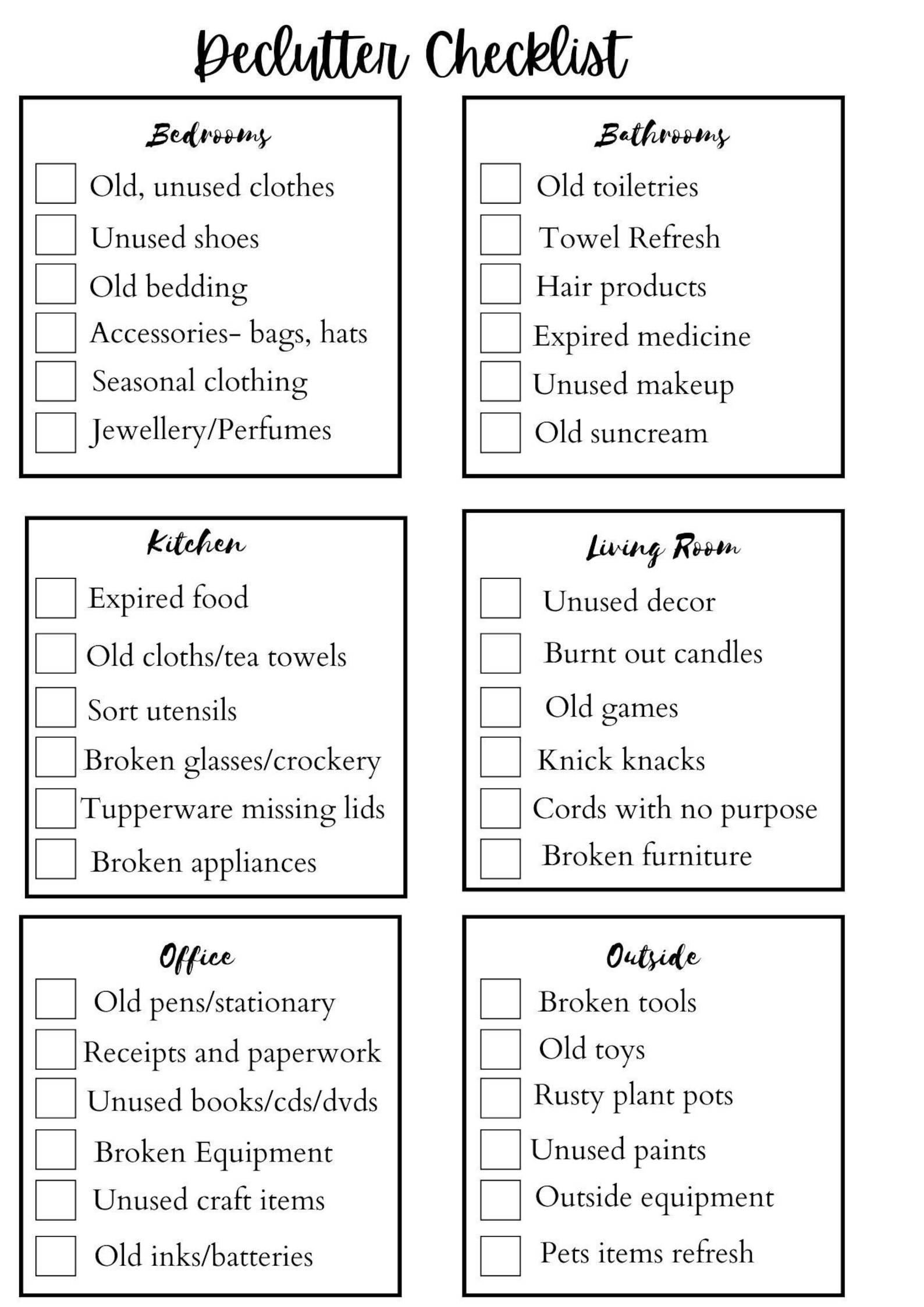 Declutter Checklist Pre- Filled - Etsy