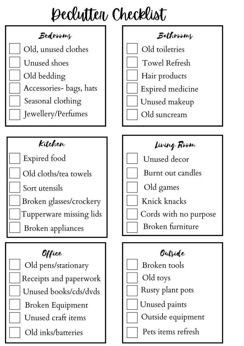Declutter Checklist Pre- Filled - Etsy