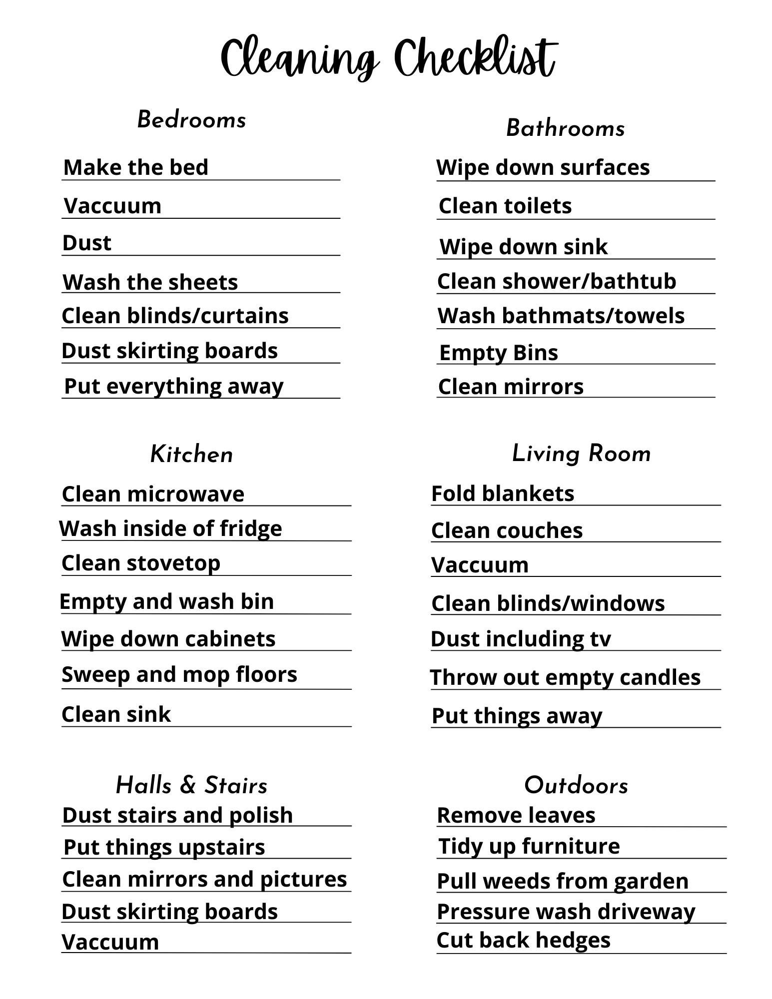 Cleaning Checklist Pre-filled | Etsy