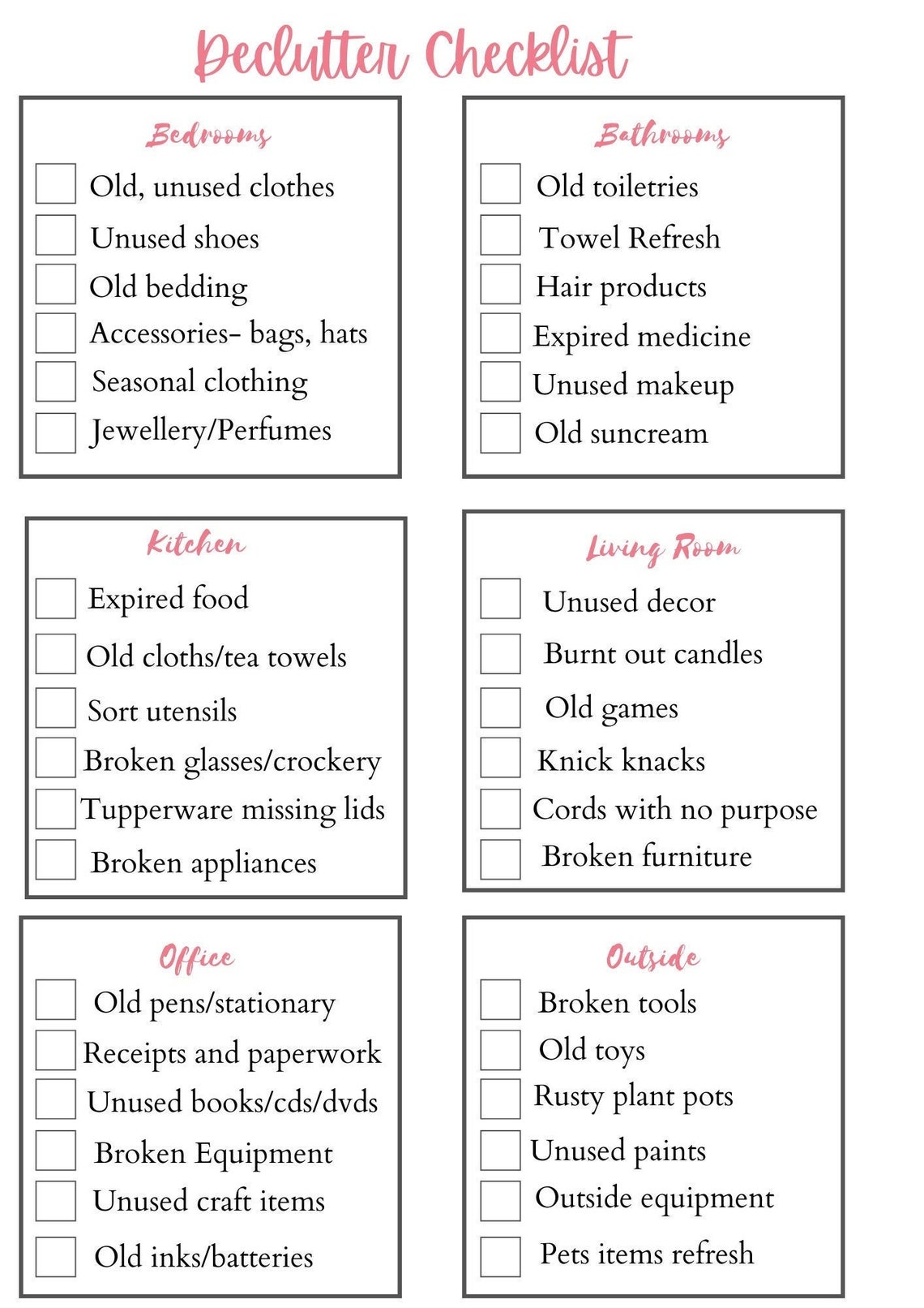 Declutter Checklist Pre-filled - Etsy