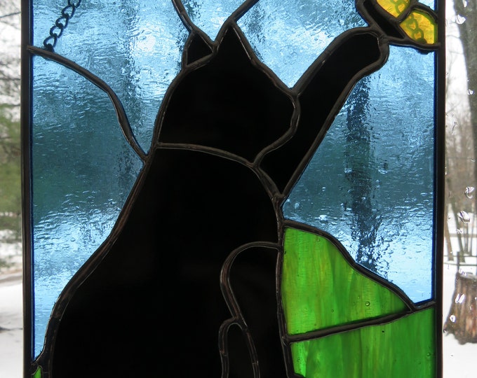 Stained Glass Black Cat - Etsy