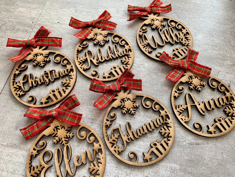 Custom Christmas baubles with name CHRISTMAS gift tags Laser | Etsy