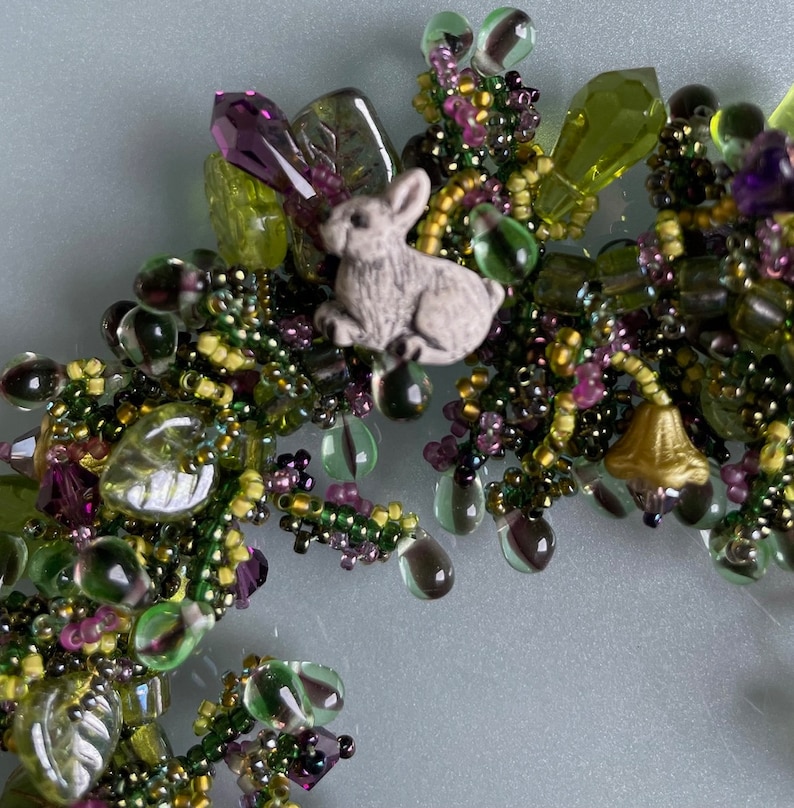 Woodland Rabbit Seed Bead Bracelet With a Ceramic RABBIT and Swarovski ...
