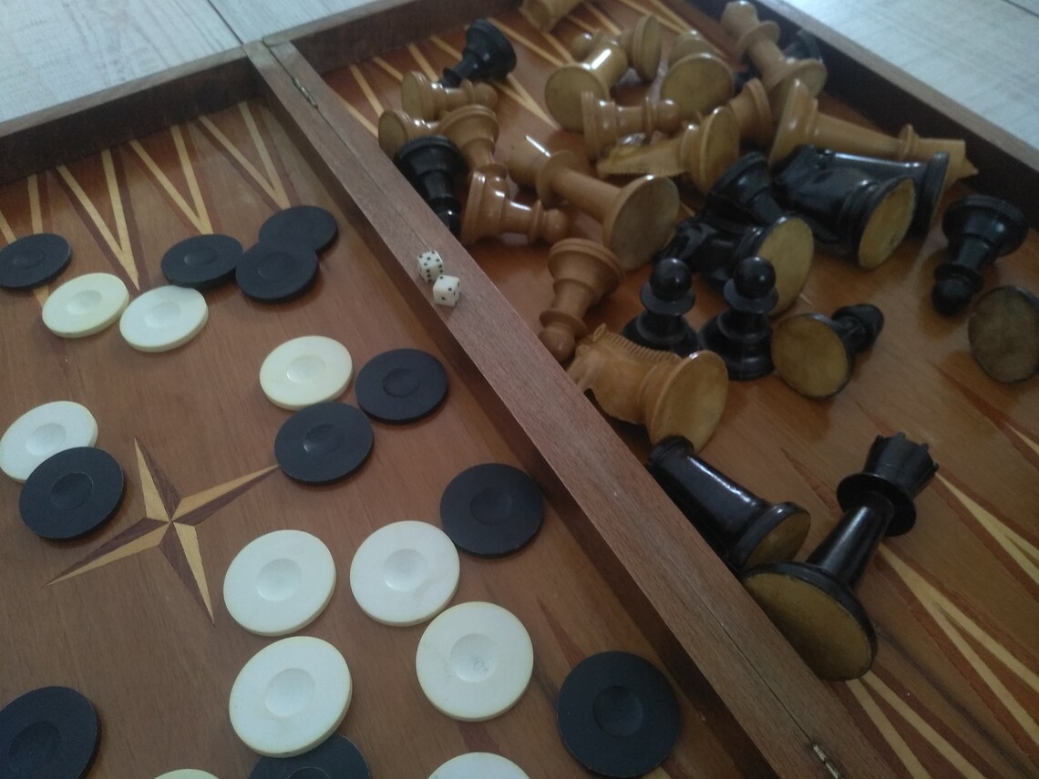 Vintage Chess and Backgammon, Wooden Chess and Backgammon Set, Chess ...