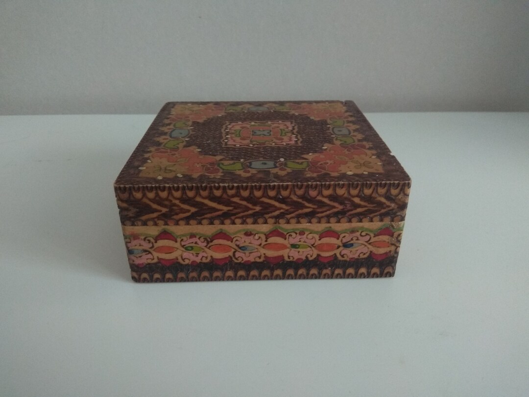 Vintage Wooden Box, Vintage Pyrography Box, Memory Box, Vintage ...