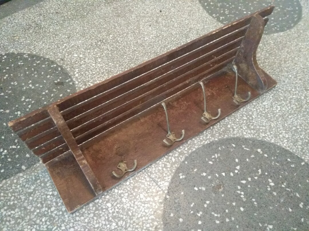 Old Wooden Hanger, Wooden Hanger, Retro Hanger, Steel Hanger With Hooks ...
