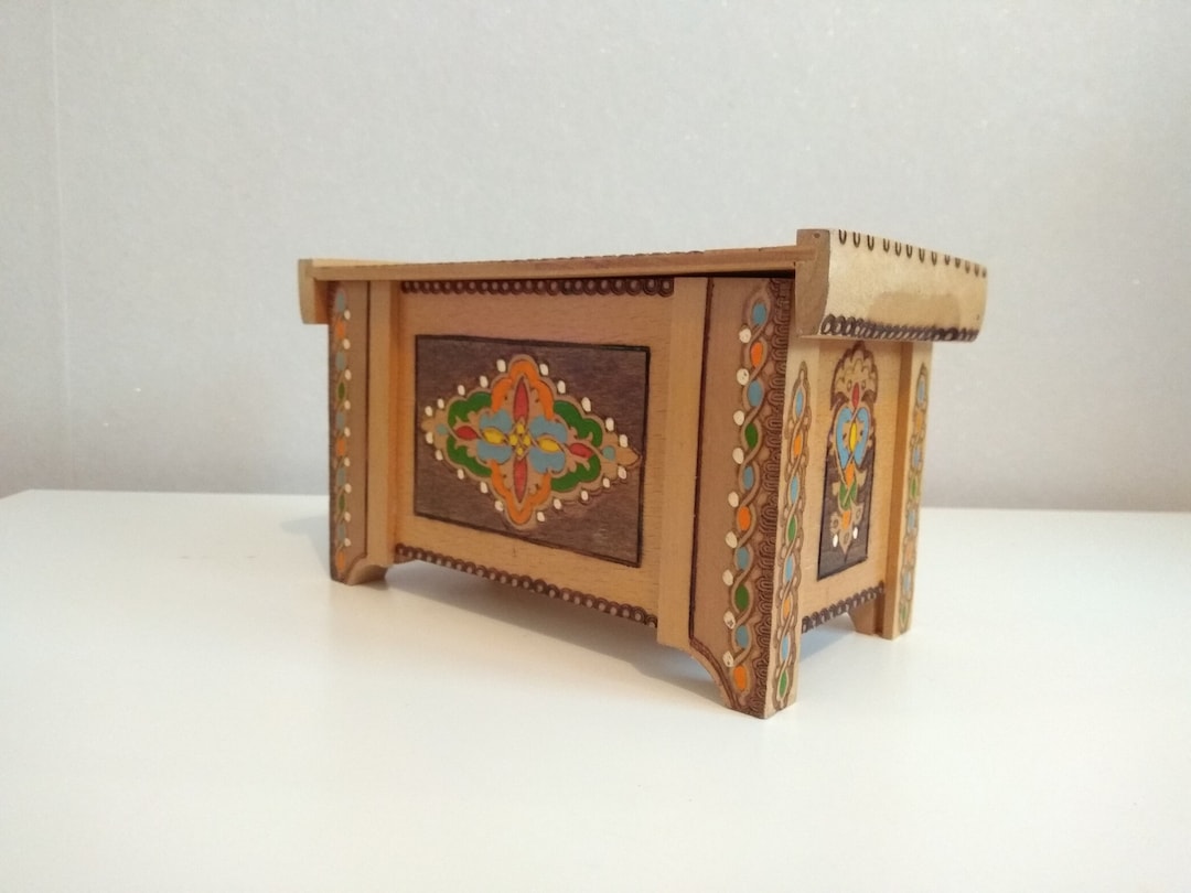 Vintage Wooden Box, Vintage Pyrography Box, Memory Box, Vintage ...