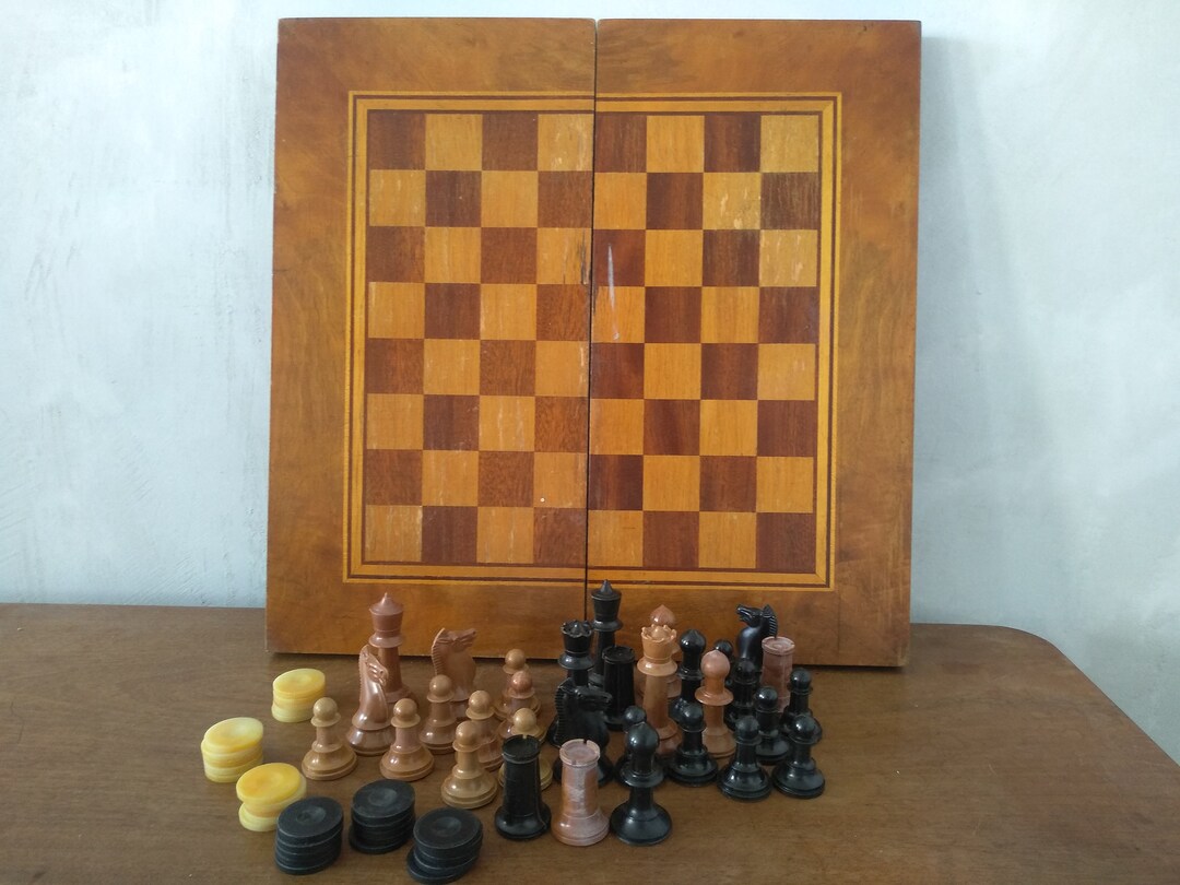 Vintage Chess and Backgammon, Wooden Chess and Backgammon Set, Chess ...