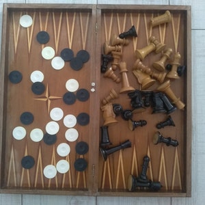 Vintage Chess and Backgammon, Wooden Chess and Backgammon Set, Chess ...
