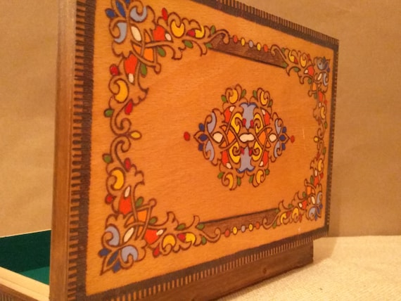 Vintage wooden box, Vintage Pyrography box, Memory … - Gem