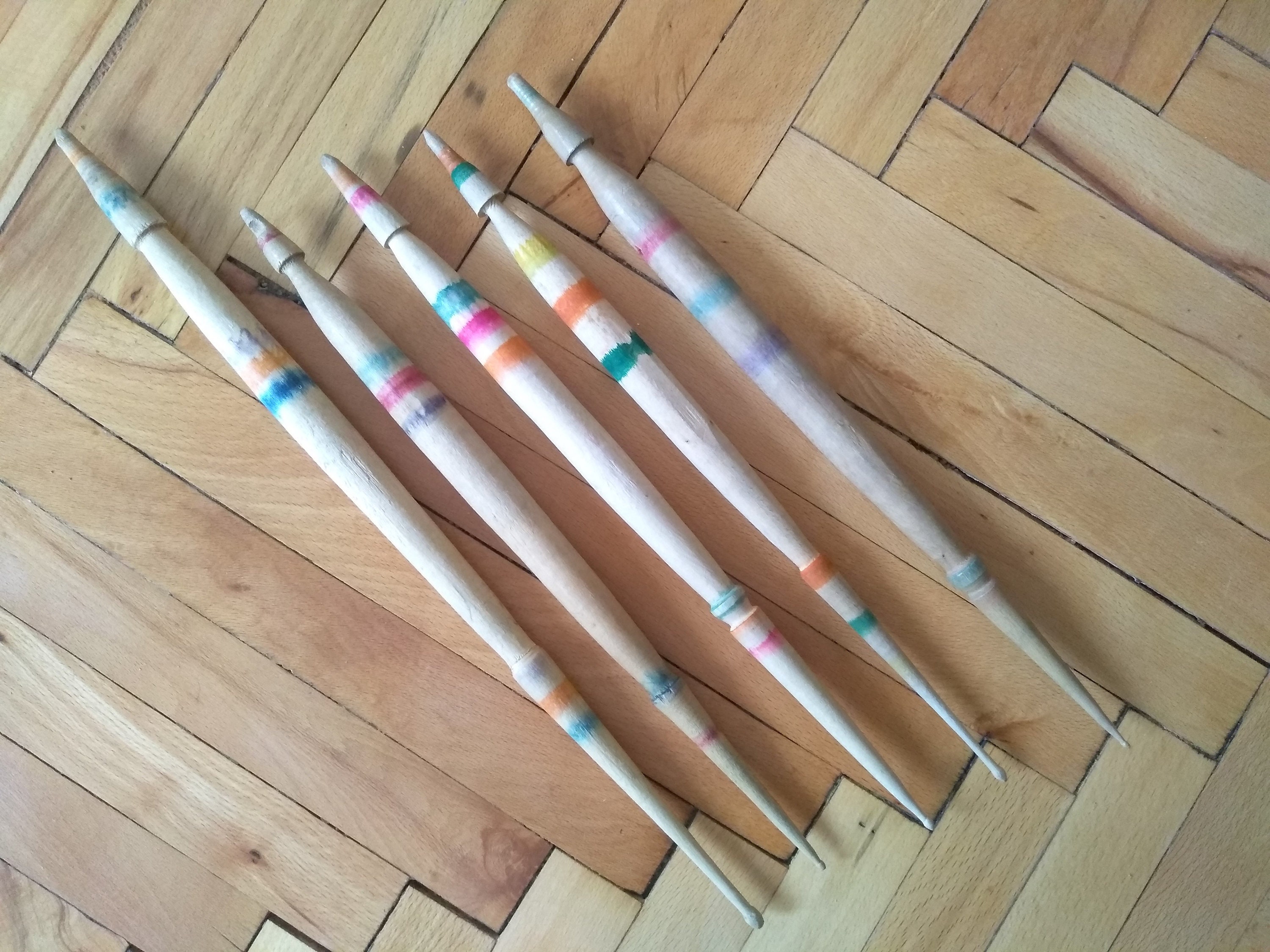 Antique Wooden Spindles, Spindly, Primitive Bulgarian Spindles, Wooden ...