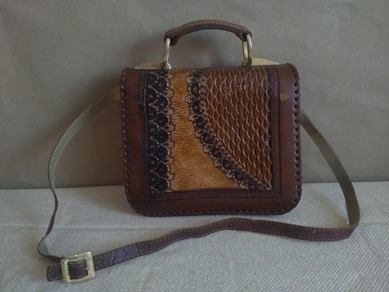 Vintage Genuine Leather Bag, Old Leather Bag From 70,' Old Genuine ...