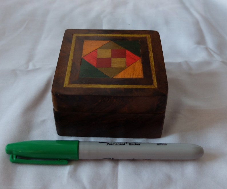 Quilt Block Patterned Wooden Veneered Box, Hand Made, 60% to Charity ...