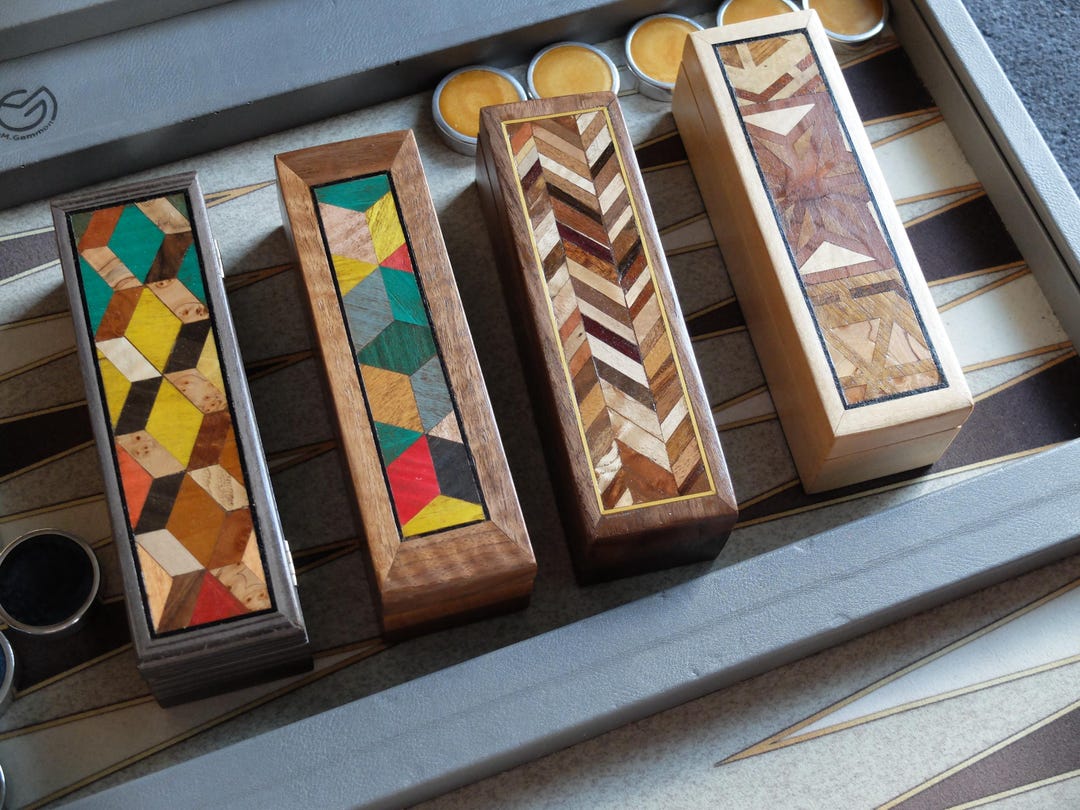 Backgammon Checker Storage Boxes, Hand Veneered in Different Designs ...