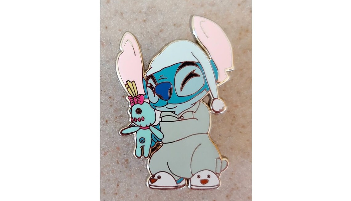 Fantasy Pin - Disney Stitch in Pajamas & Duck Slippers Holding Scrump ...