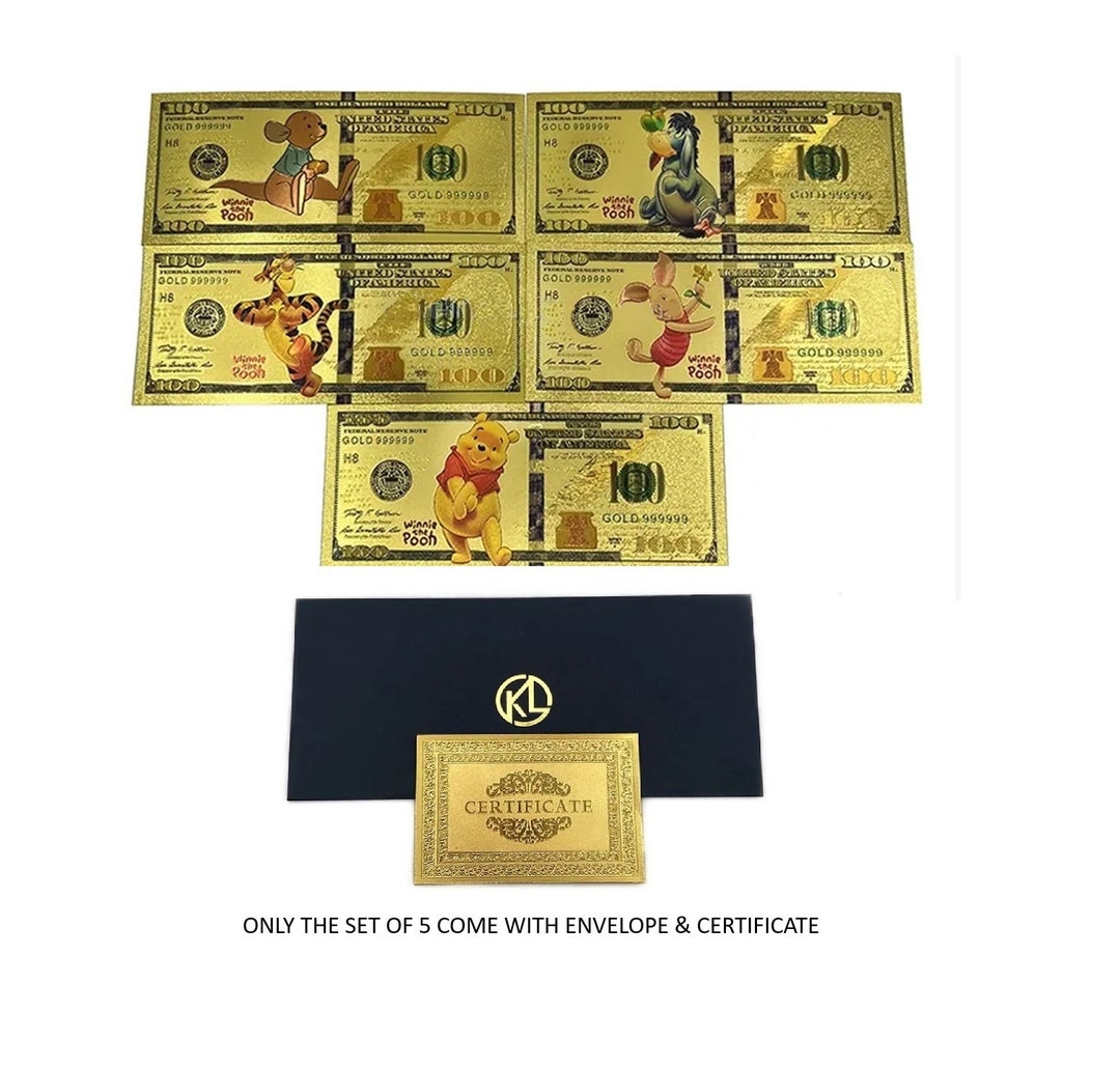 24k Gold Foil Plated Disney Collectible Winnie the Pooh Banknote Bill ...