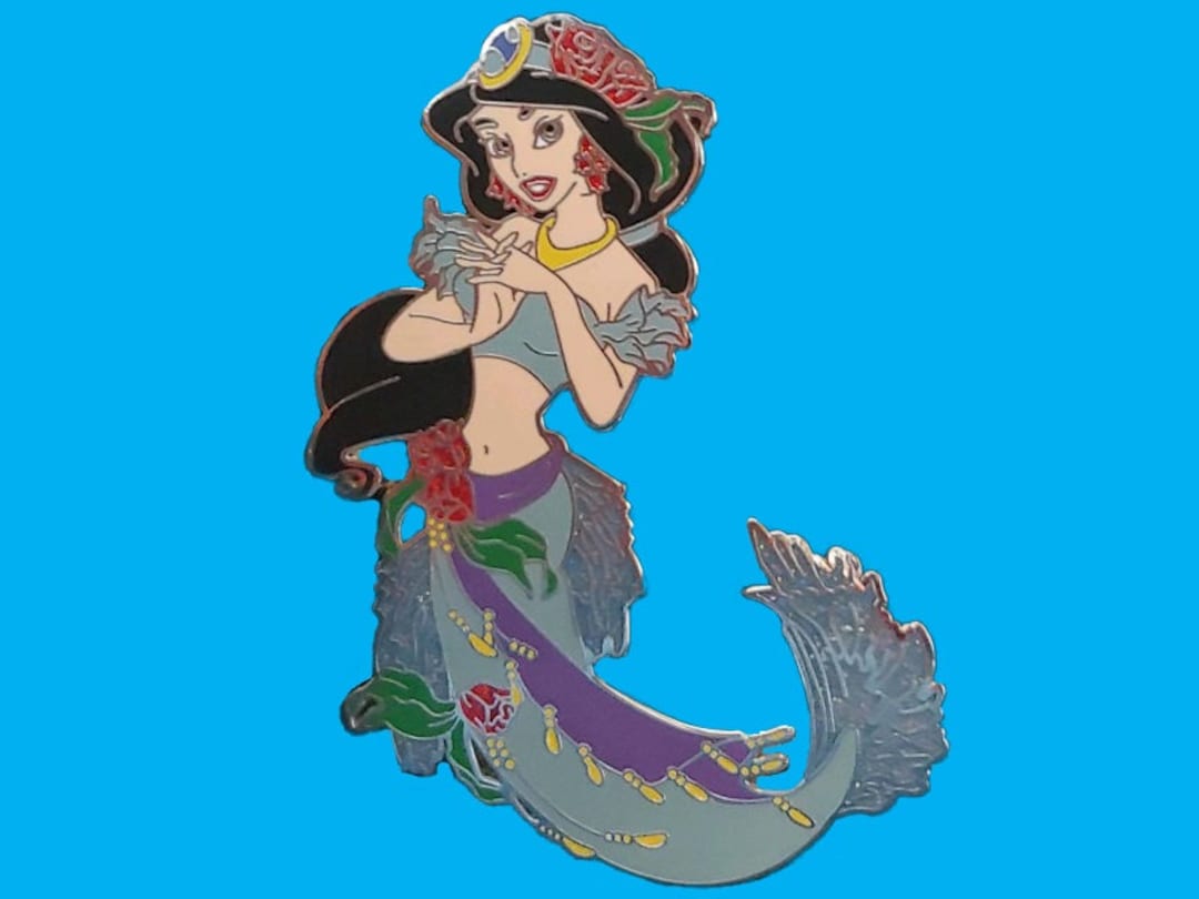 Fantasy Pin - JUMBO Disney Aladdin Princess Jasmine as Mermaid in Blue ...