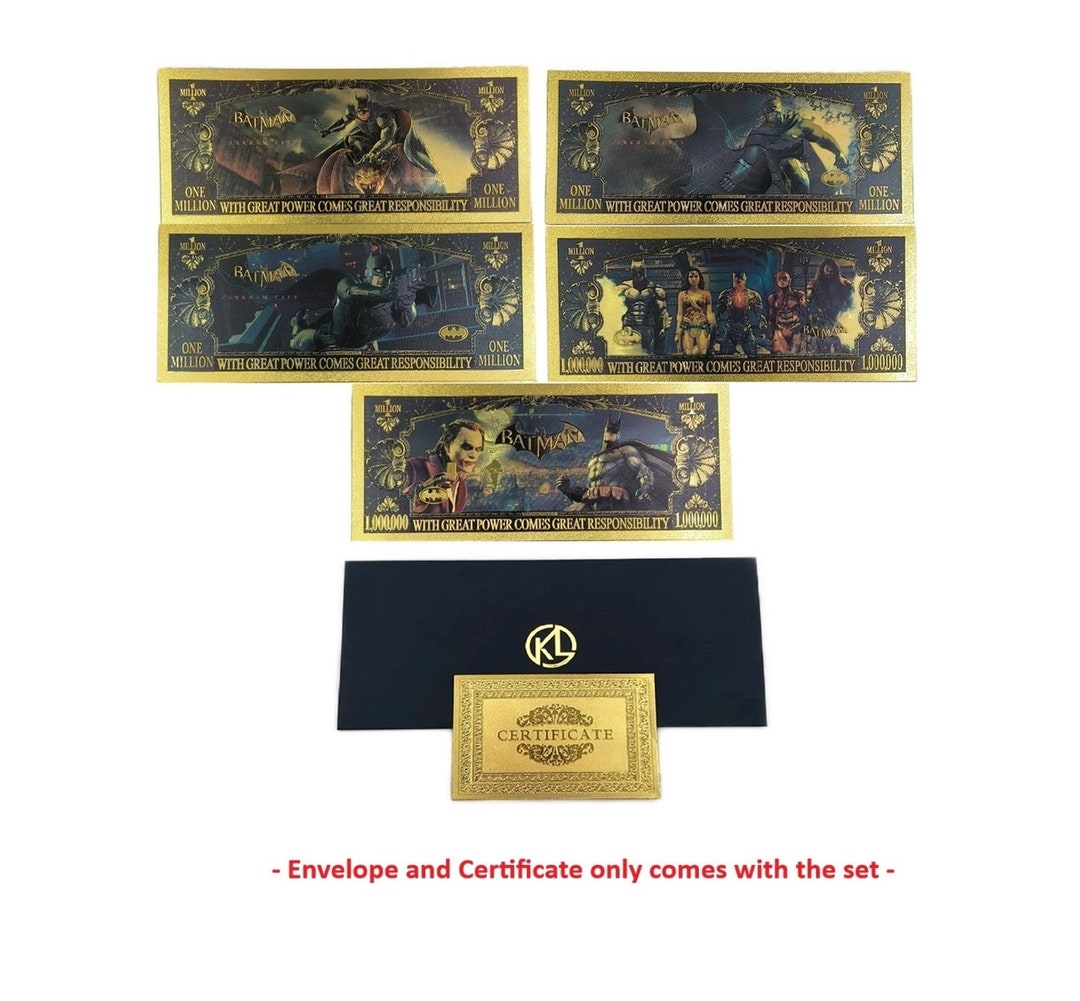 24k Gold Foil Plated DC Comic Collectible Batman Series Banknote Bill ...
