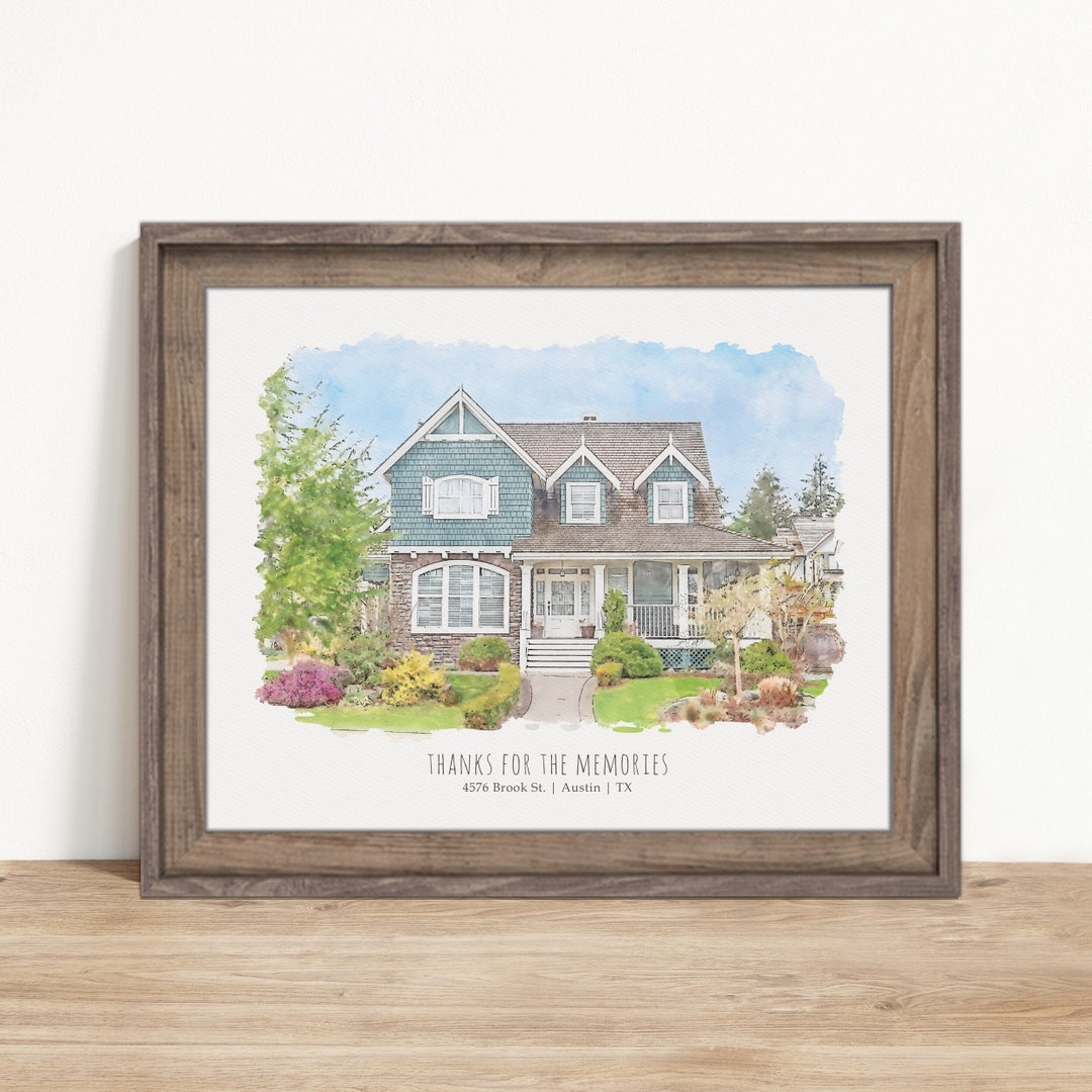 Custom Home Portrait Housewarming Gift, First Home Watercolor House ...