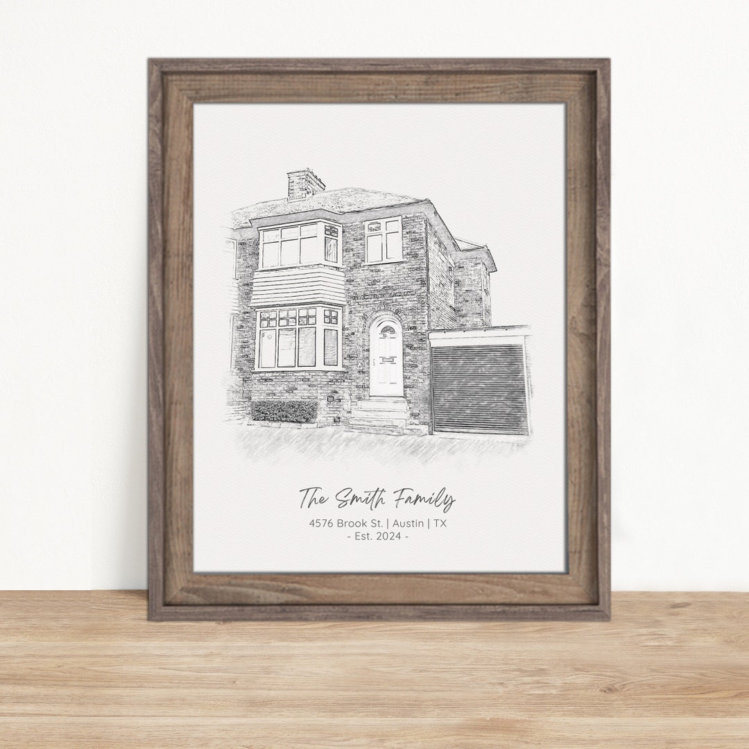 Custom Black and White Townhouse Drawing From Photo, Townhouse Portrait ...