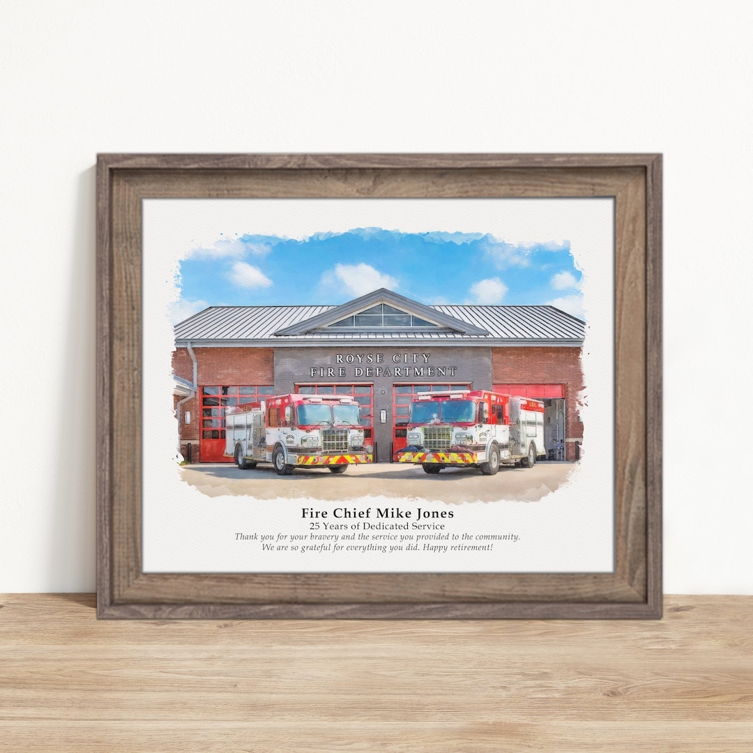Fire Chief Retirement Gift, Personalized Fire Station Watercolor ...