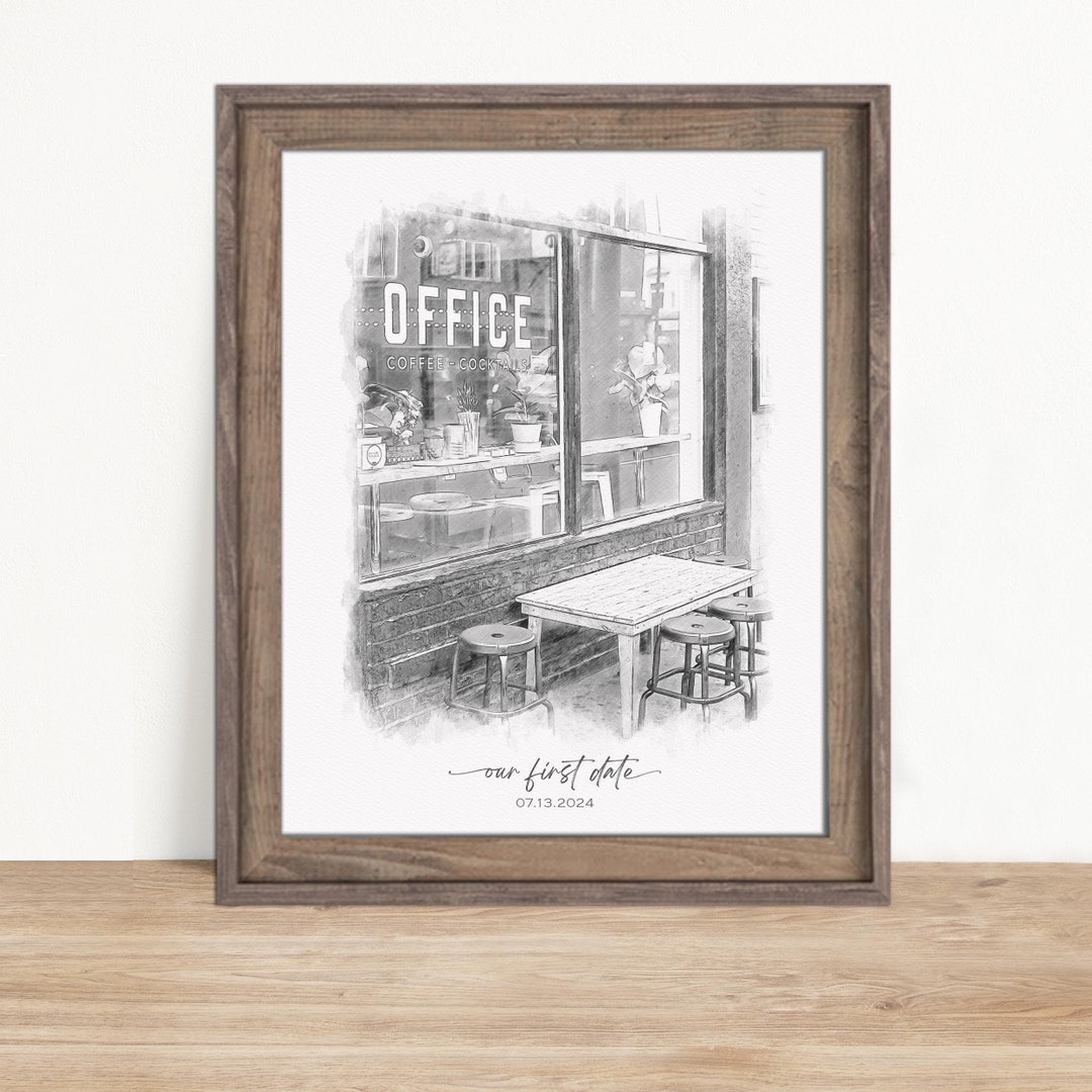 Our First Date Gift A Black and White Portrait Drawing, Where We Met ...