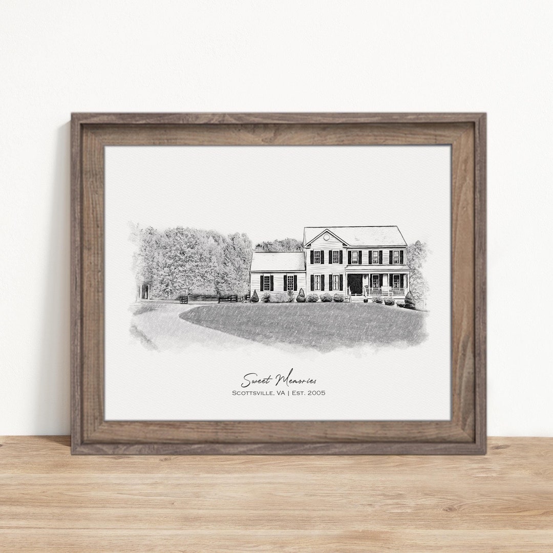 Custom Home Sketch From Photo, Digital House Portrait, House Drawing ...