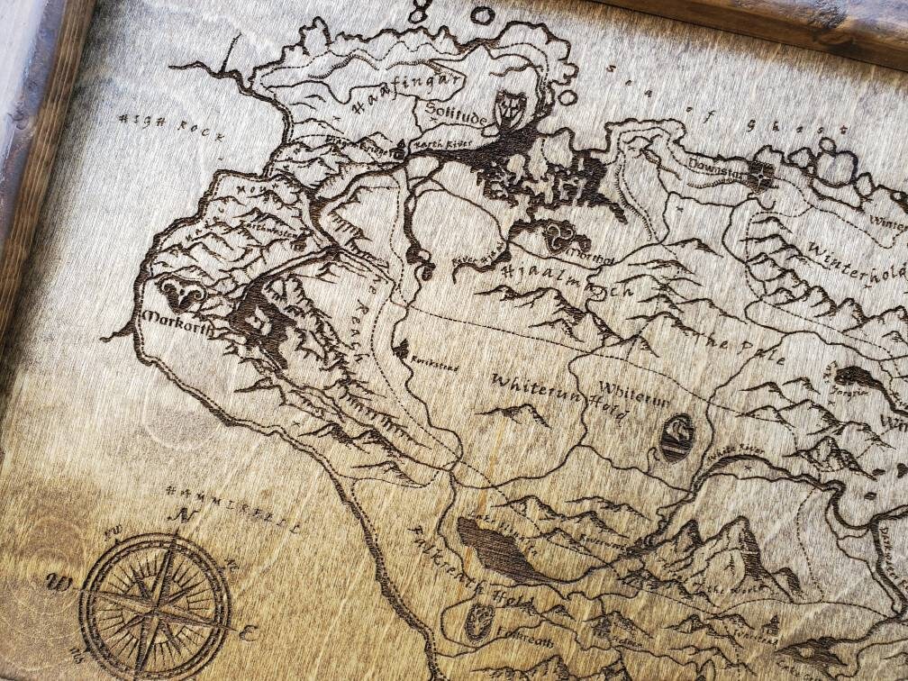 Mini FRAMED Skyrim Engraved Wood Map READ DESCRIPTION Before | Etsy
