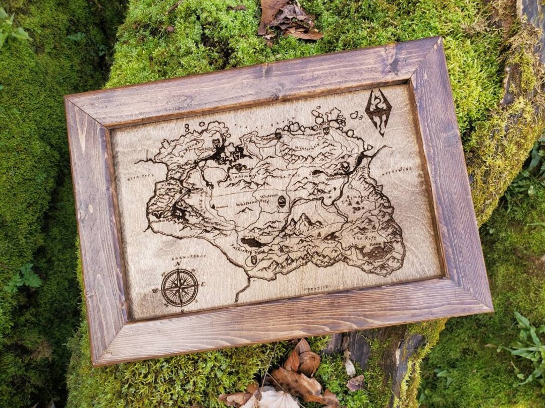 Mini FRAMED Skyrim Engraved Wood Map - READ DESCRIPTION Before ...
