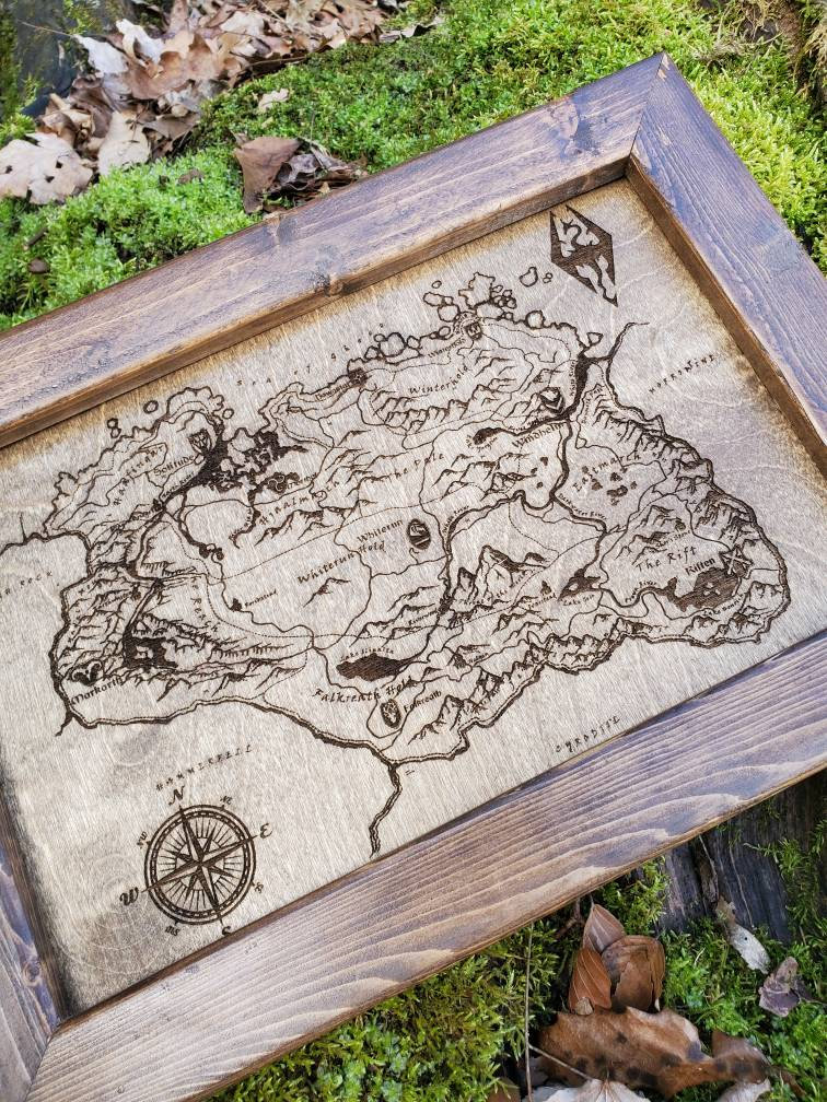 Mini FRAMED Skyrim Engraved Wood Map READ DESCRIPTION Before | Etsy