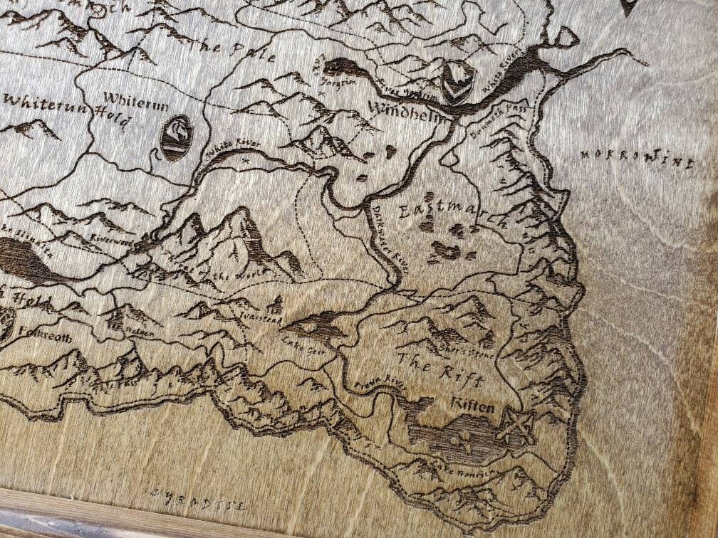 Mini FRAMED Skyrim Engraved Wood Map READ DESCRIPTION Before | Etsy