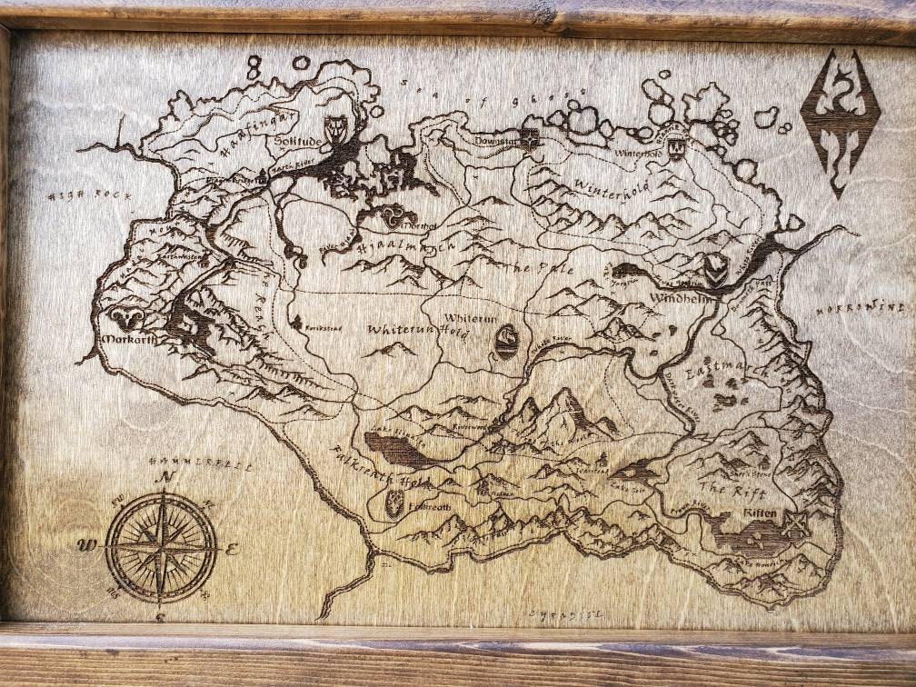 Mini FRAMED Skyrim Engraved Wood Map READ DESCRIPTION Before | Etsy