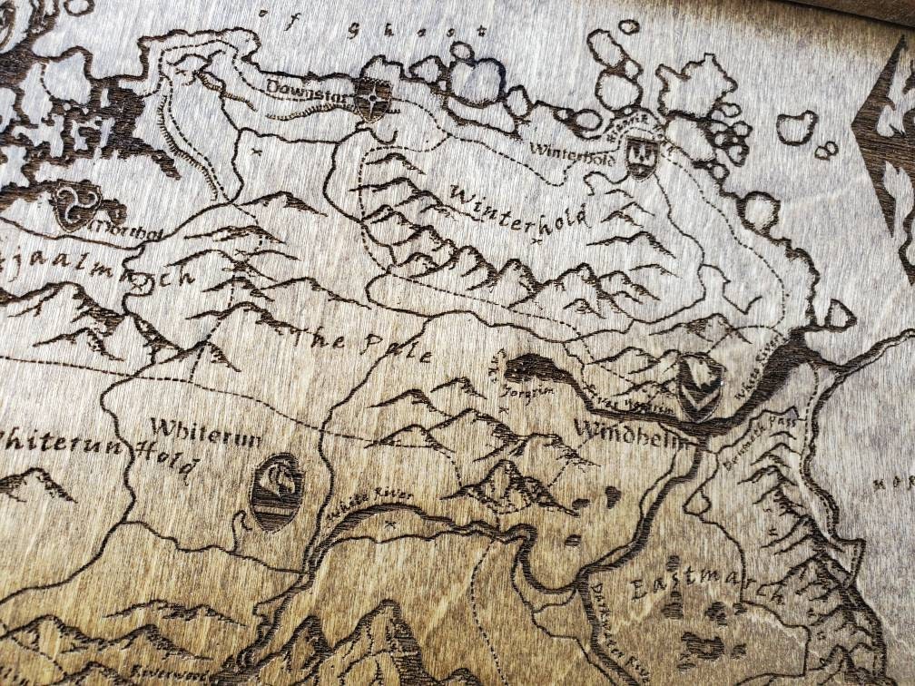 Mini FRAMED Skyrim Engraved Wood Map READ DESCRIPTION Before | Etsy