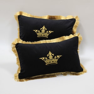 Embroidered Velvet Crown Cushion With Tassel Piping / Royal Cushion ...