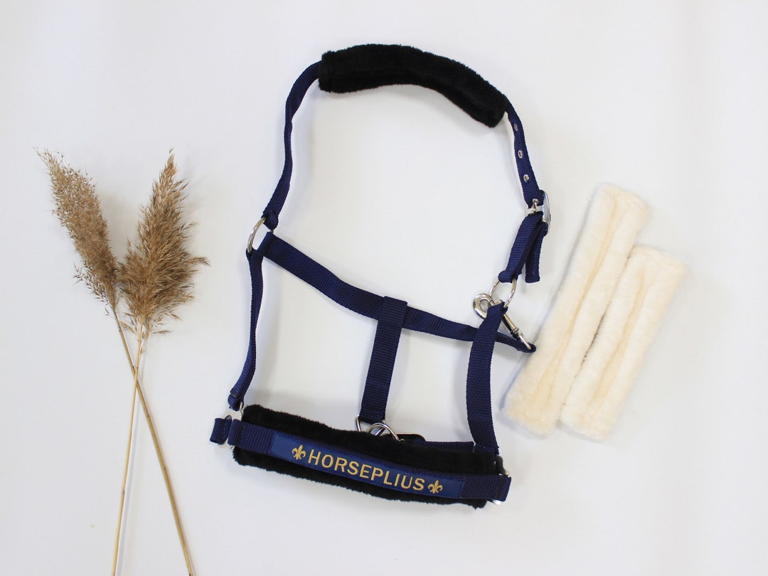 Dark Blue Padded Horse Halter With Embroidery / Adjustable Halter ...
