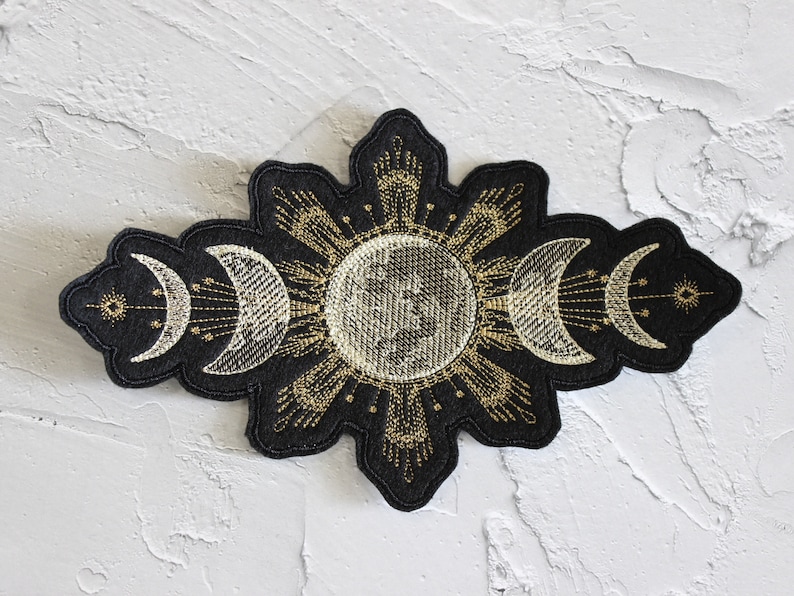 Embroidered Moon Phases Patch – Iron on or Sew on – Black Felt Applique ...