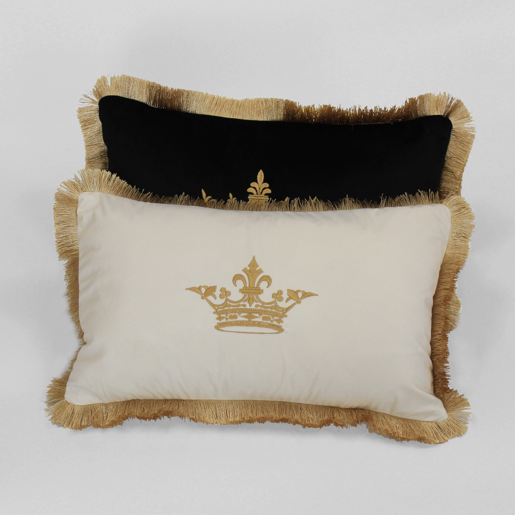 Embroidered Velvet Crown Cushion With Tassel Piping / Royal Cushion ...